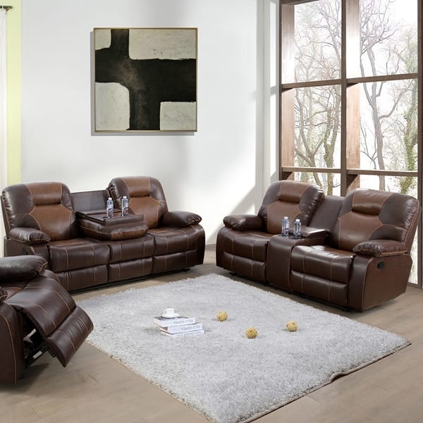 Joyce style brown Leather 2-Piece Living Room Sectional Sofa Set - Bed ...