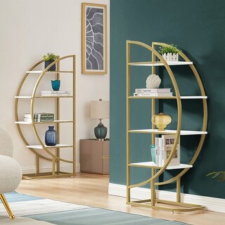 4 Tiers Gold Metal Frame Open Bookshelf,Round Shape - Bed Bath & Beyond ...