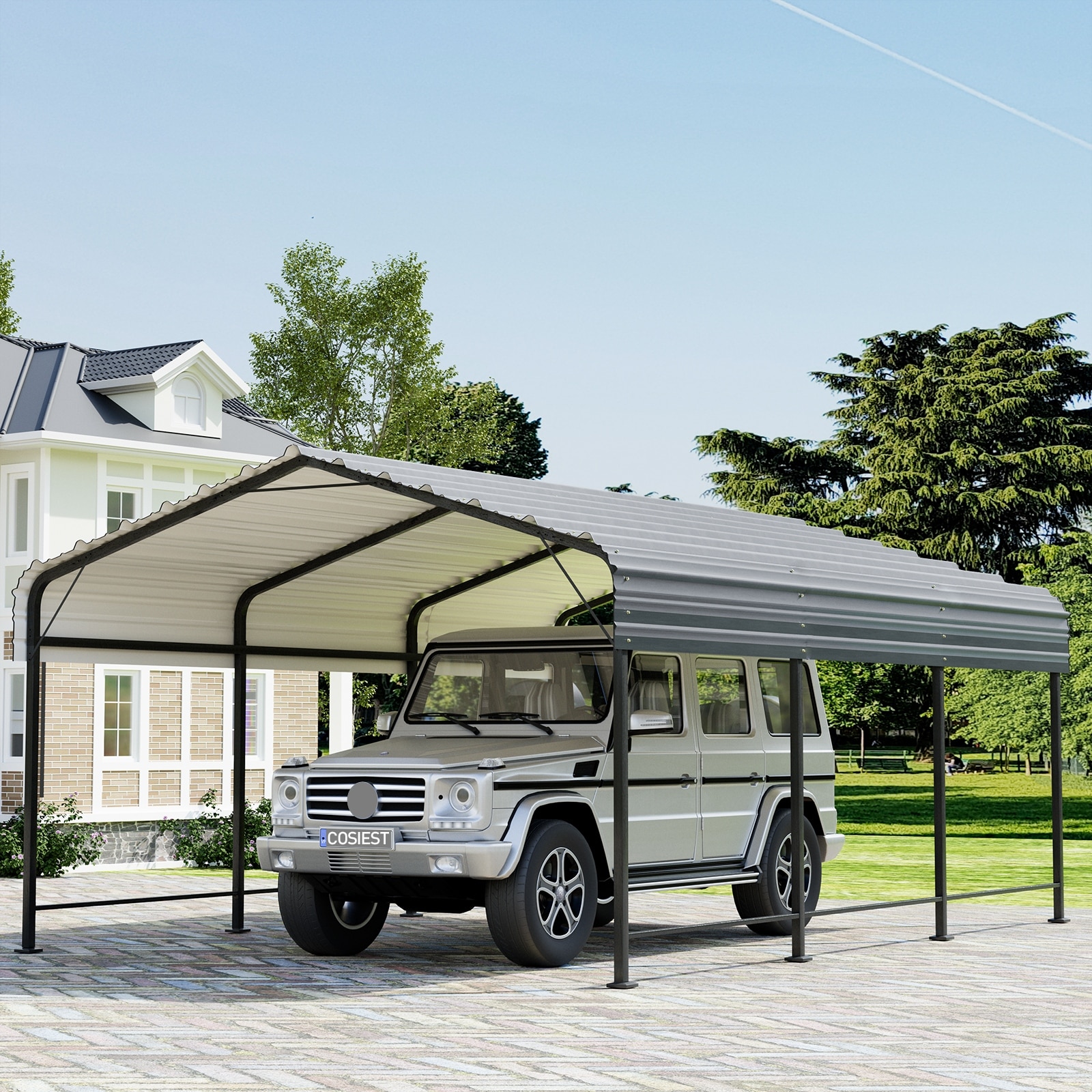 10' x 20' Steel Frame Outdoor Carport Gazebo, Canopy Garage with ...