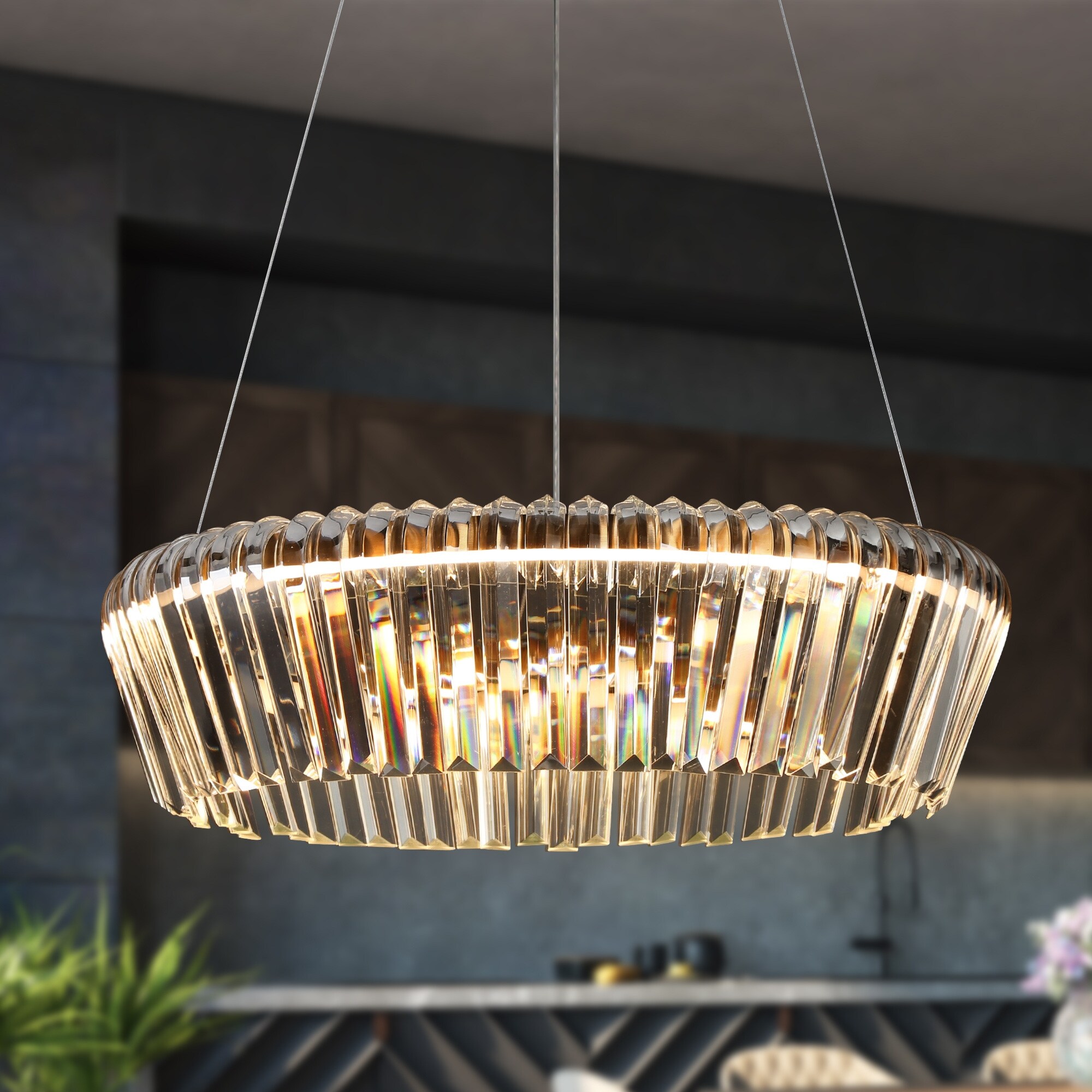 Modern Glam Round Dimmable Integrated LED Bead Crystal Chandelier for ...