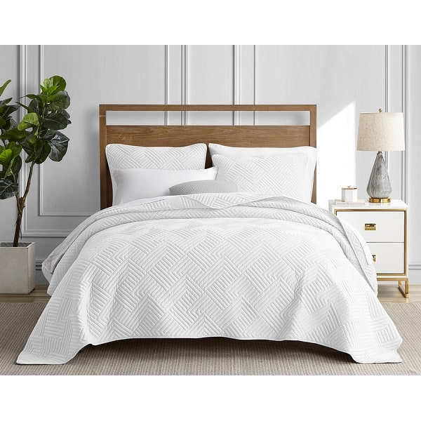 Garment Wash Grid Stitched Ultra Soft Microfiber 3-Piece Quilt Set - On ...