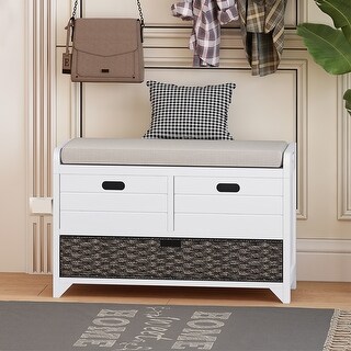 Shoe Bench with Removable Basket ,2 Drawers and Removable Cushion - Bed ...