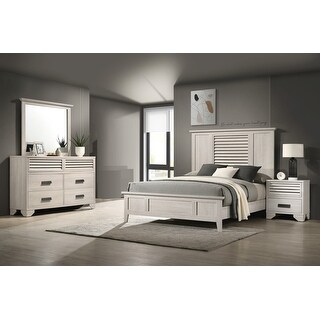Contemporary Cream Louver Design Panel Bed Wooden Bedroom 5pc Set - Bed ...