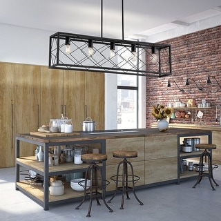 5-Lights Wavy Metal Frame Kitchen Island Lights - 41"D×10.2"W×65.44"H ...