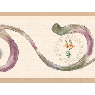 Beige, Purple Scrolls, Flowers Peel and Stick Wallpaper Border 15 ft X ...