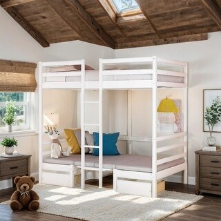 Elegant Functional Twin Size Loft Bed with 4-step Ladder and Full ...