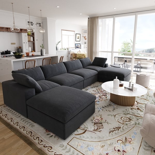 Large U-Shape Linen Reversible Modular Seating Component Sectional with ...