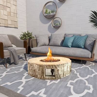 Outdoor Exterior Faux Stone Patio Propane Fire Pit Backyard Smokeless ...