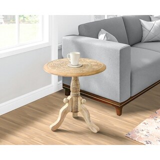Intricately Carved Round to P Mango Wood Side End Table with Pedestal ...
