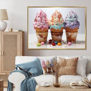Designart "Food Ice Cream Pointillism III" Food & Beverage Framed ...