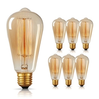 Vintage Edison Light Bulbs, 2700K Light Bulbs E26 Base 60W Amber Glass ...