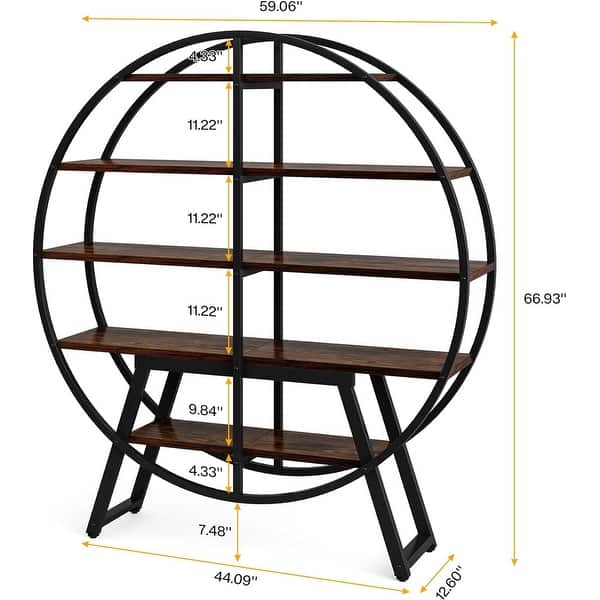 67" Round Bookshelves, Geometric Display Open Book Shelf, Heavy-Duty ...