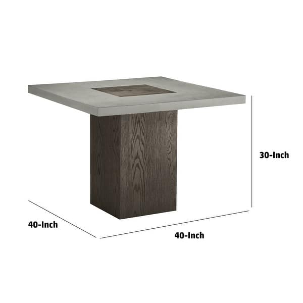 Mod 40 Inch Square Table, Concrete Top, Rubberwood, Pedestal Base, Ash ...