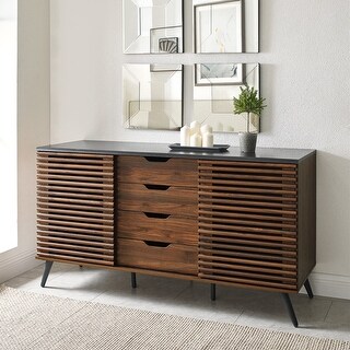 Modern Two Toned Sliding Slat Door Sideboard, Dark Walnut - Bed Bath ...