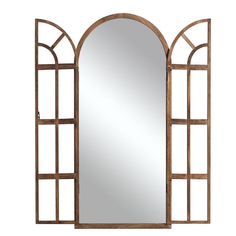 Rustic Wood Arched Window Wall Mirror - Distinctive Full Length Vanity ...