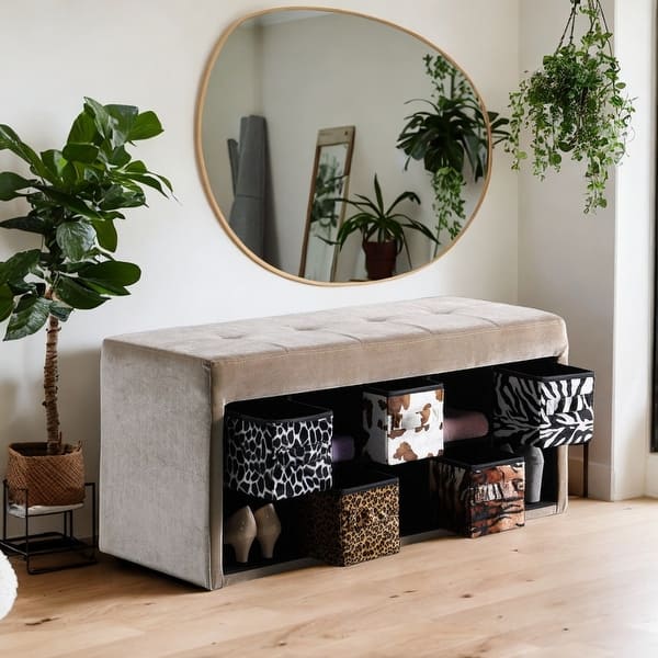 18.75" Light Brown Cadi Velour Finish Tufted Multi-Purpose Entryway ...