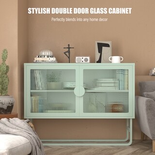 U-shaped Leg Anti-Tip Dust-free Glass Cupboard with 2 Fluted Glass ...