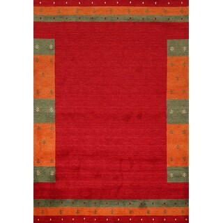Red Gabbeh Oriental Area Rug Hand-Knotted Wool Carpet - 5'9"x 7'11 ...