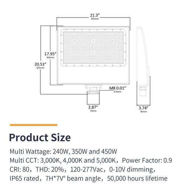 Outdoor LED Floodlight, IP65 Rated Waterproof Light, 240/350/450W, 3000 ...