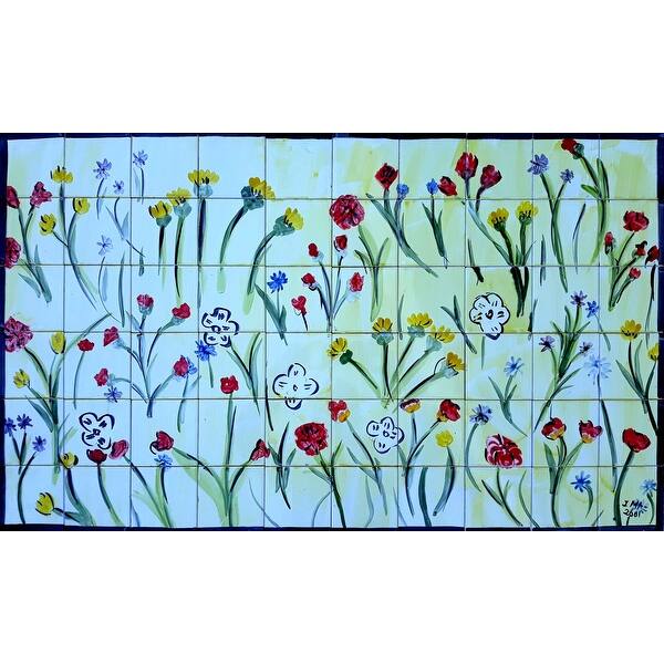 40in x 24in Kitchen Backsplash Floral Design 60pc Mosaic Tile Mural ...