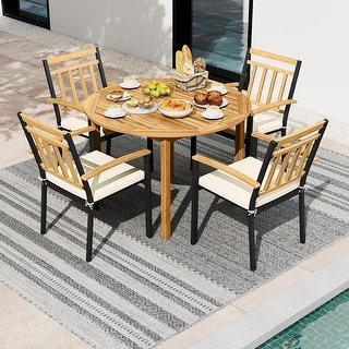 Outdoor 5 PCS Wood Dining Setw/1 Table & 4 Chairs for Backyard - Bed ...
