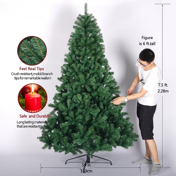 Artificial Christmas Tree Hinged Full Natural Spruce PVC Fir Tree 7.5ft ...