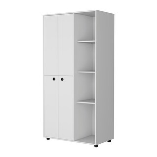 White Wooden Armoire Closet Organizer with Hanging Rods and 4 Open ...