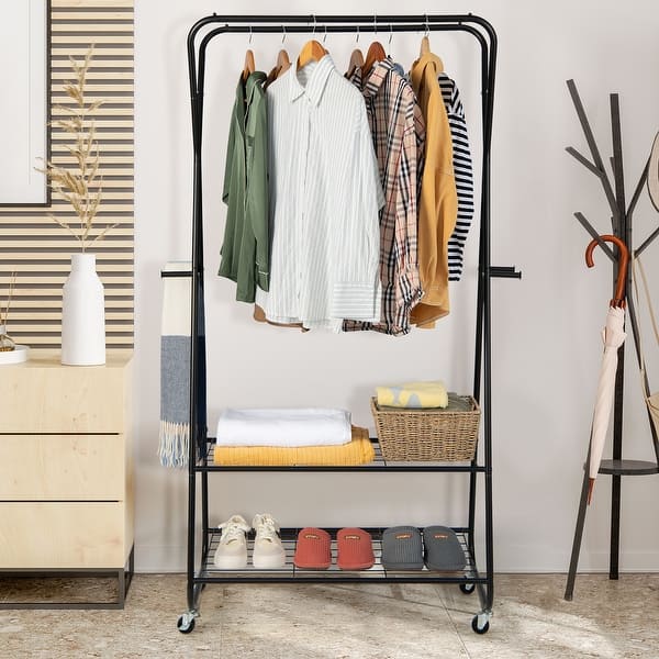 Heavy Duty Double Rail Garment Rack Clothes Rack on Wheels - Bed Bath ...