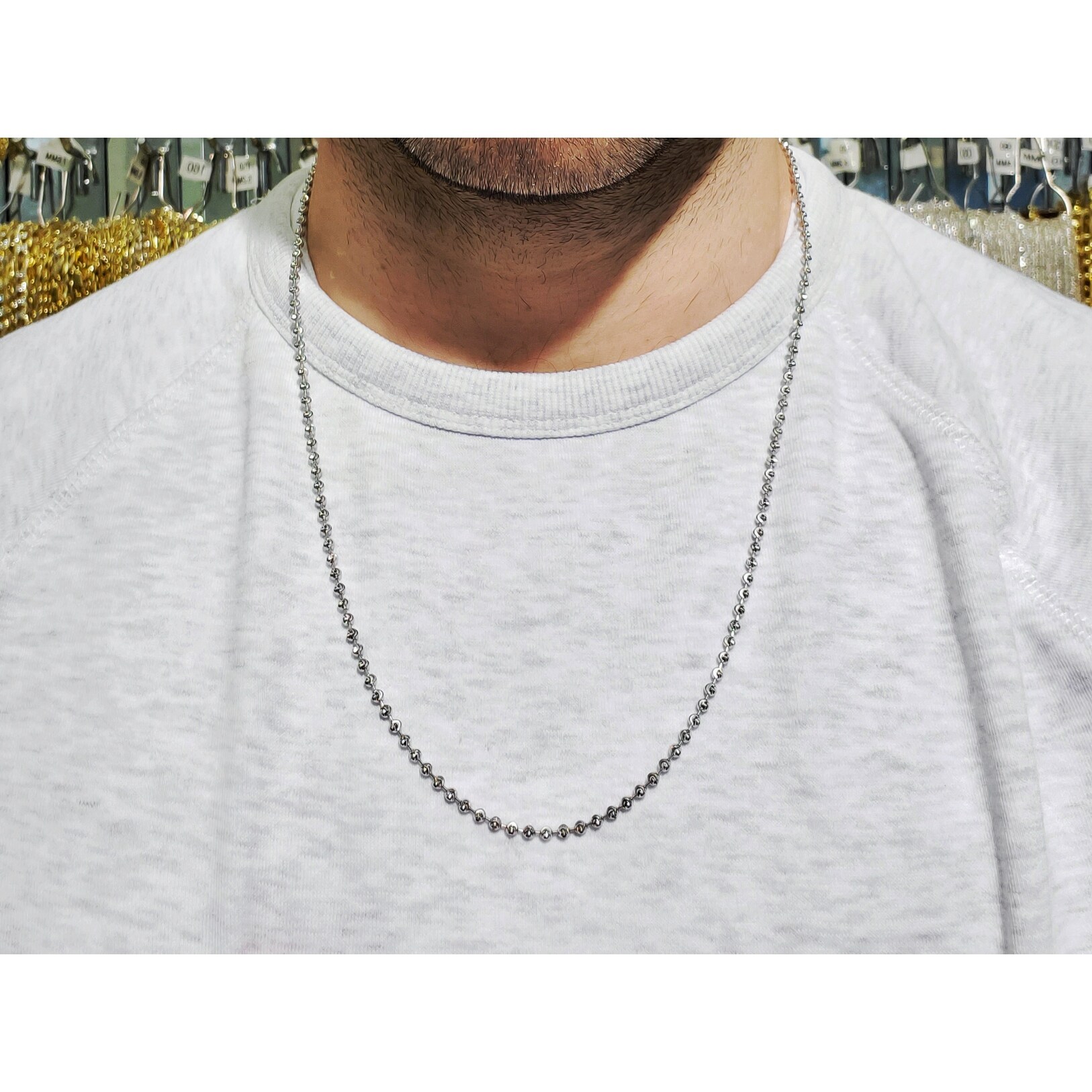 Blue Moon Beads Chain 4mm Diamond Cut Moon Ball Bead Chain Necklace ...