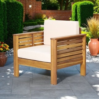Quim Outdoor Club Chair, Shutter Slat Panel, Brown Acacia Wood, Beige ...