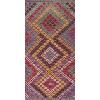 Southwestern Kilim Multi-Color Runner Rug Flatweave Wool Carpet - 2'10 ...