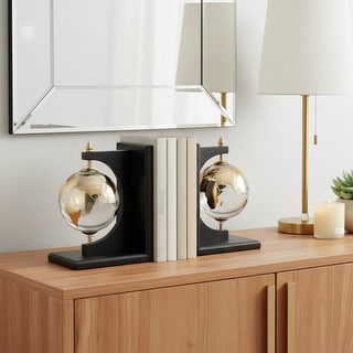 Decorative Glass and Metal Globes Bookends - Set of 2", 9", Black - 14. ...