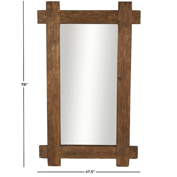Brown Wood Room Wall Mirror with Extended Frame and Natural Wood Grain ...