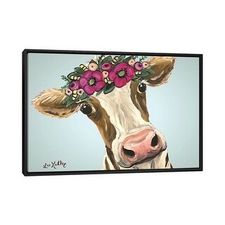 iCanvas "Cow Miss Moo Moo Pink Flowers" by Hippie Hound Studios Framed ...