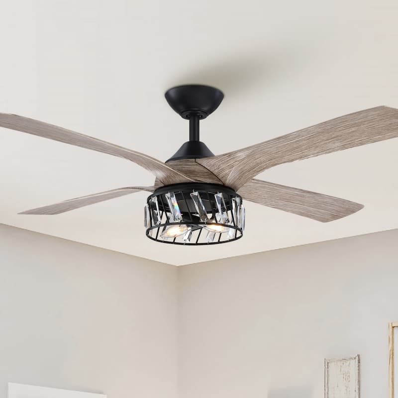 52" Farmhouse ABS 4-Blade Indoor Crystal Ceiling Fan with Remote - On ...