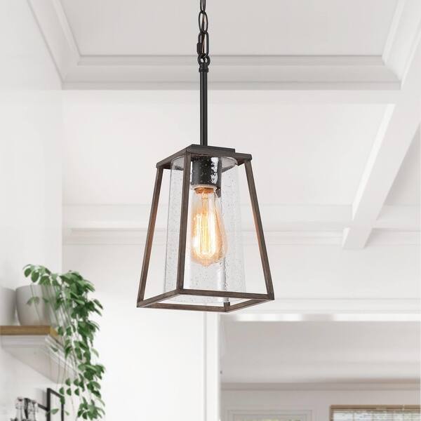 Modern Farmhouse 1-Light Wood Tone Seeded Glass Mini Pendant Island ...