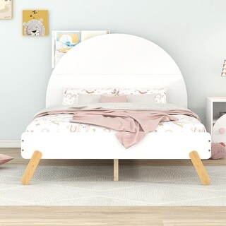Wooden Cute Platform Bed With Curved Headboard ,Full Size Bed With ...