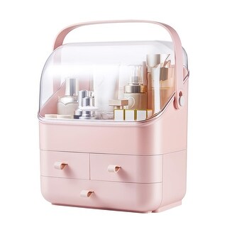 Pink Makeup Organizer Holder Cosmetic Storage Box with Dust Free Cover ...