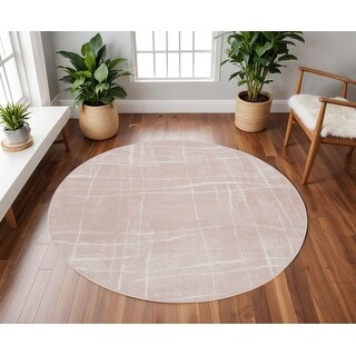 HomeRoots 8' Pink and Ivory Abstract Round Rug - 96' X '96' X '0.39 ...