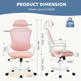 Ergonomic Office Chair Desk Chairs,Smooth Movement & Stability,Pink ...