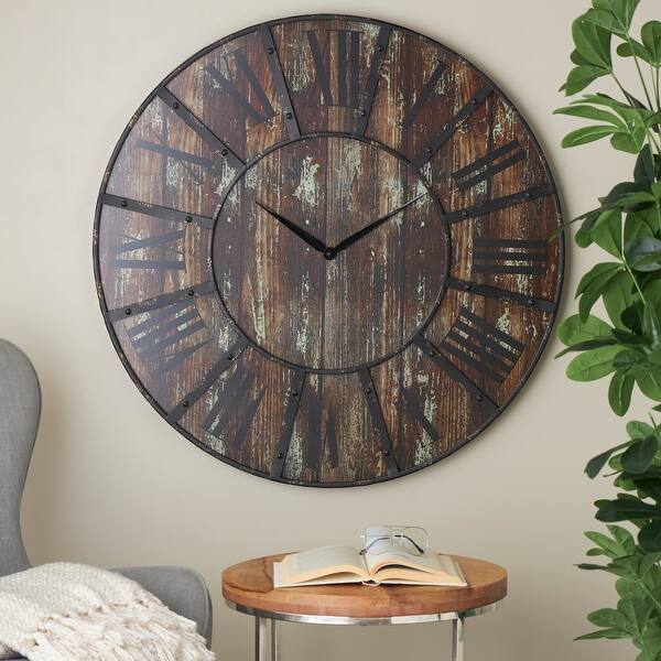 Brown Wooden Wall Clock with Black Accents - Bed Bath & Beyond - 21507877