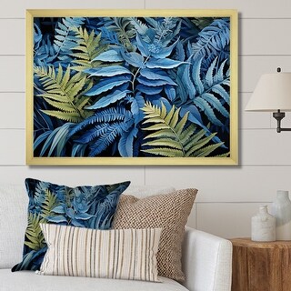Designart "Blue Ferns Cobalt Serenade II" Floral Framed Canvas Art ...