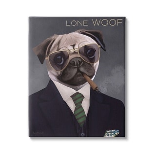 Stupell Lone Woof Pug Dog Smoking Cigar Necktie Canvas Wall Art, Design ...