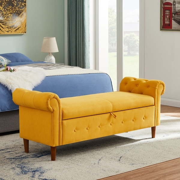 Storage Bench for Bedroom End of Bed Rolled Armed Linen Fabric Ottoman Couch Long Bench On Sale Bed Bath Beyond 39040467