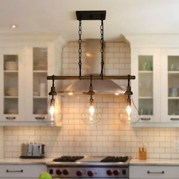 Luray Modern Farmhouse 3-light Faux Wood Chandelier Rustic Linear ...
