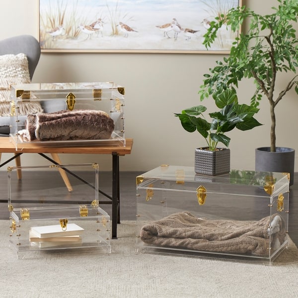 Clear Acrylic Plastic Storage Decorative Trunk with Gold Metal Hardware ...