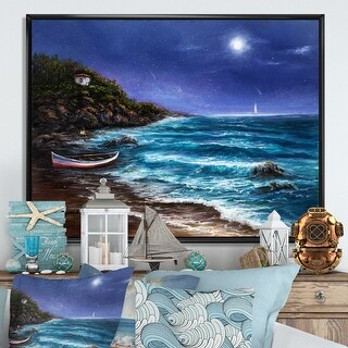 Designart "Wild Blue Ocean Waves IV" Nautical & Coastal Framed Canvas ...