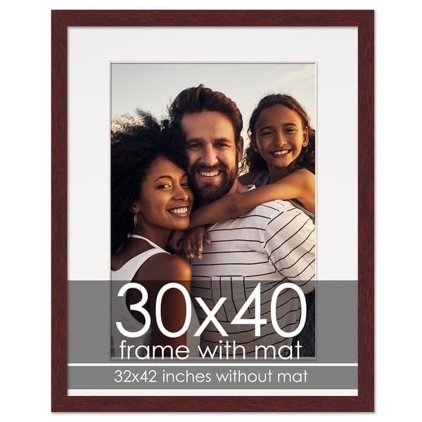 30x40 Frame with Mat - Brown 32x42 Frame Wood Made to Display Print or ...