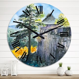Designart 'Castle on A Green Mountain I' Colonial wall clock - Bed Bath ...