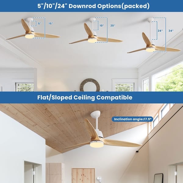 56 inch Wood Ceiling Fan Indoor w/Light and Remote Control 3 Wood ...